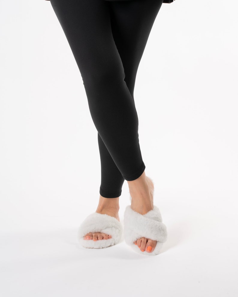 Genuine Handcrafted Sheepskin Crossover Slippers, Fluffy Slides - Etsy