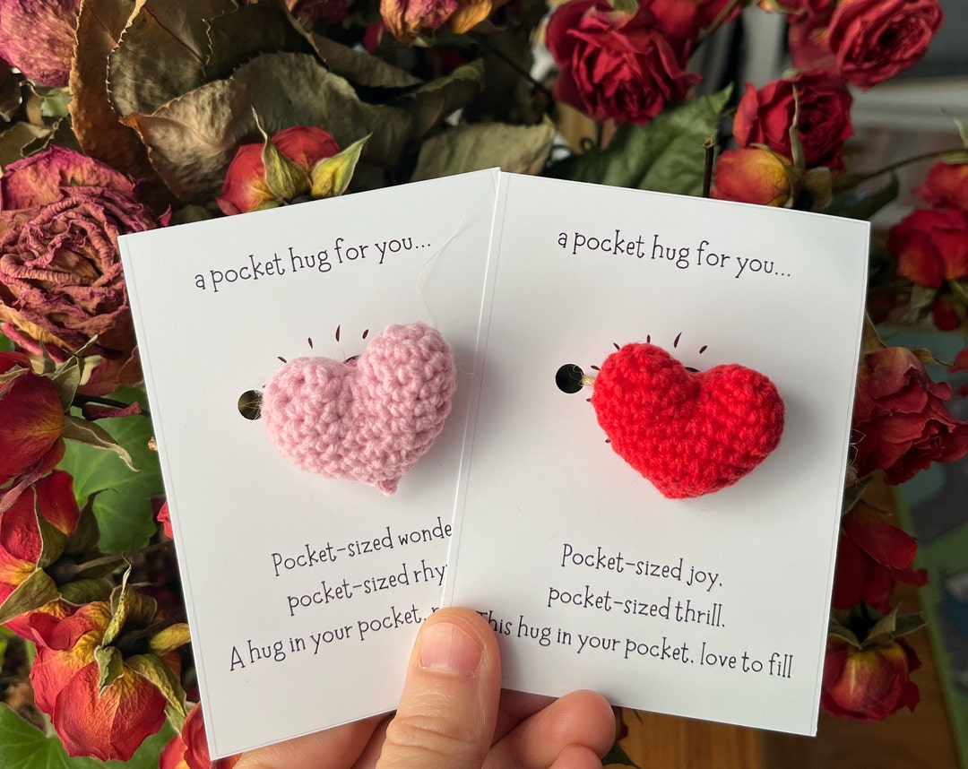 Crochet Heart Pocket Hug, Handmade Gift. - Etsy