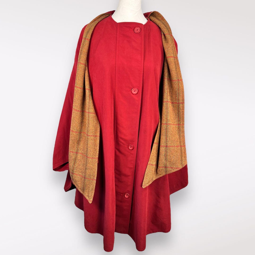 VTG Henry White Ireland Red Cape Cloak Coat Wool Plaid Lining One Size ...