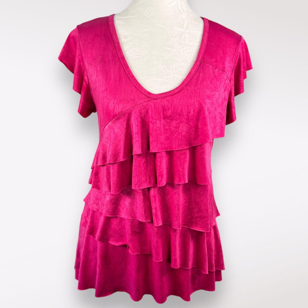 VTG Iz Byer Tiered Ruffled Blouse Short Sleeve Pink Small - FLAWED - Etsy