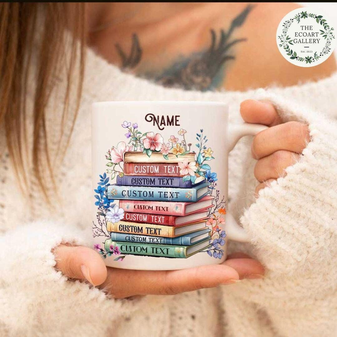 Personalized Floral Books Mug, Favorite Bookshelf Coffee Mug, Custom ...