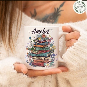 Personalized Floral Books Mug, Custom Book Title & Name Cup, Favorite ...