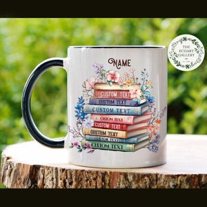 Personalized Floral Books Mug, Favorite Bookshelf Coffee Mug, Custom ...