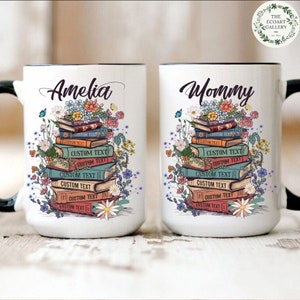 Personalized Floral Books Mug, Custom Book Title & Name Cup, Favorite ...
