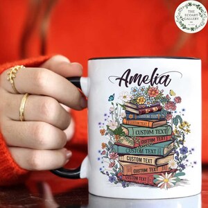 Personalized Floral Books Mug, Custom Book Title & Name Cup, Favorite ...