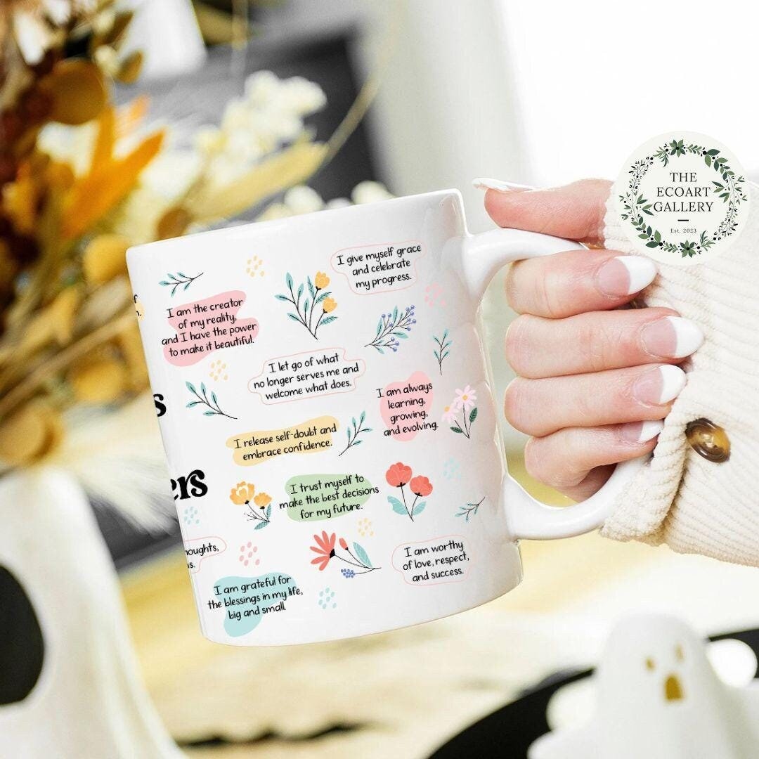 Personalized Floral Daily Affirmations Mug, Reminders Positive Coffee ...