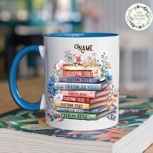 Personalized Floral Books Mug, Favorite Bookshelf Coffee Mug, Custom ...