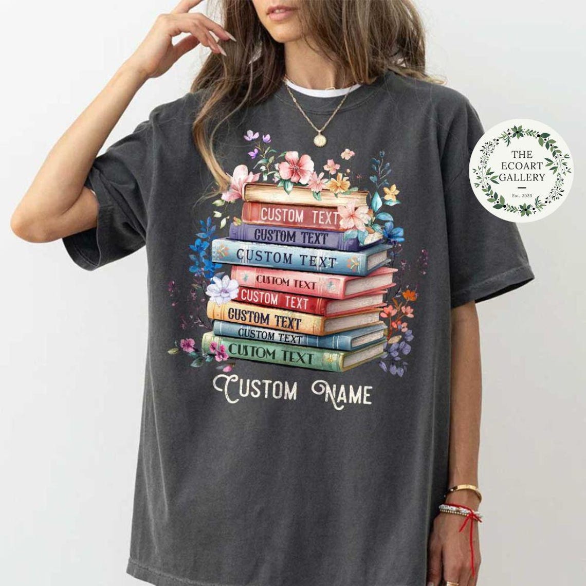 Personalized Watercolor Floral Books Shirt, Custom Book Title & Name ...