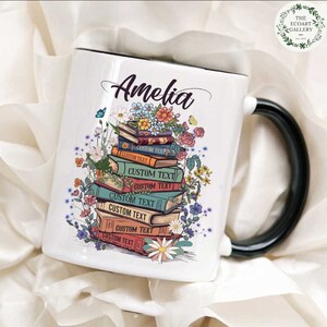 Personalized Floral Books Mug, Custom Book Title & Name Cup, Favorite ...
