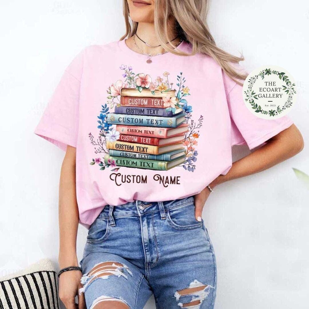 Personalized Watercolor Floral Books Shirt, Custom Book Title & Name ...