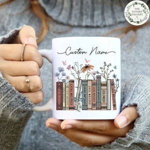 Personalized Floral Books Mug, Favorite Bookshelf Coffee Mug, Custom ...