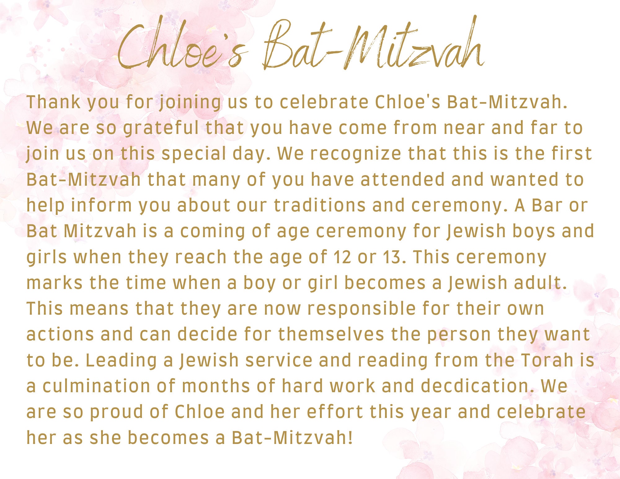 Bat Mitzvah Service Program - Etsy