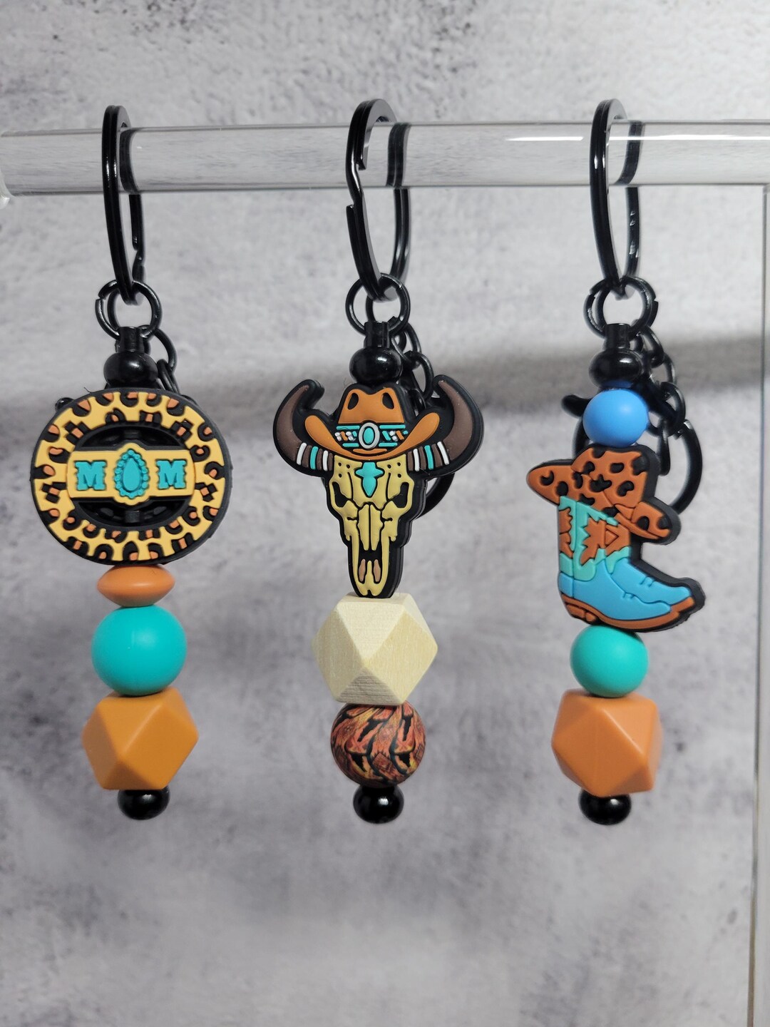 Western Mom Beaded Keychains & Bag Charms - Turquoise Cowgirl Boots - Etsy
