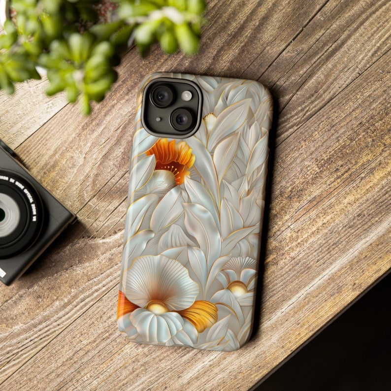 Art Deco Floral iPhone Case, Pearly White Geometric Samsung Galaxy ...