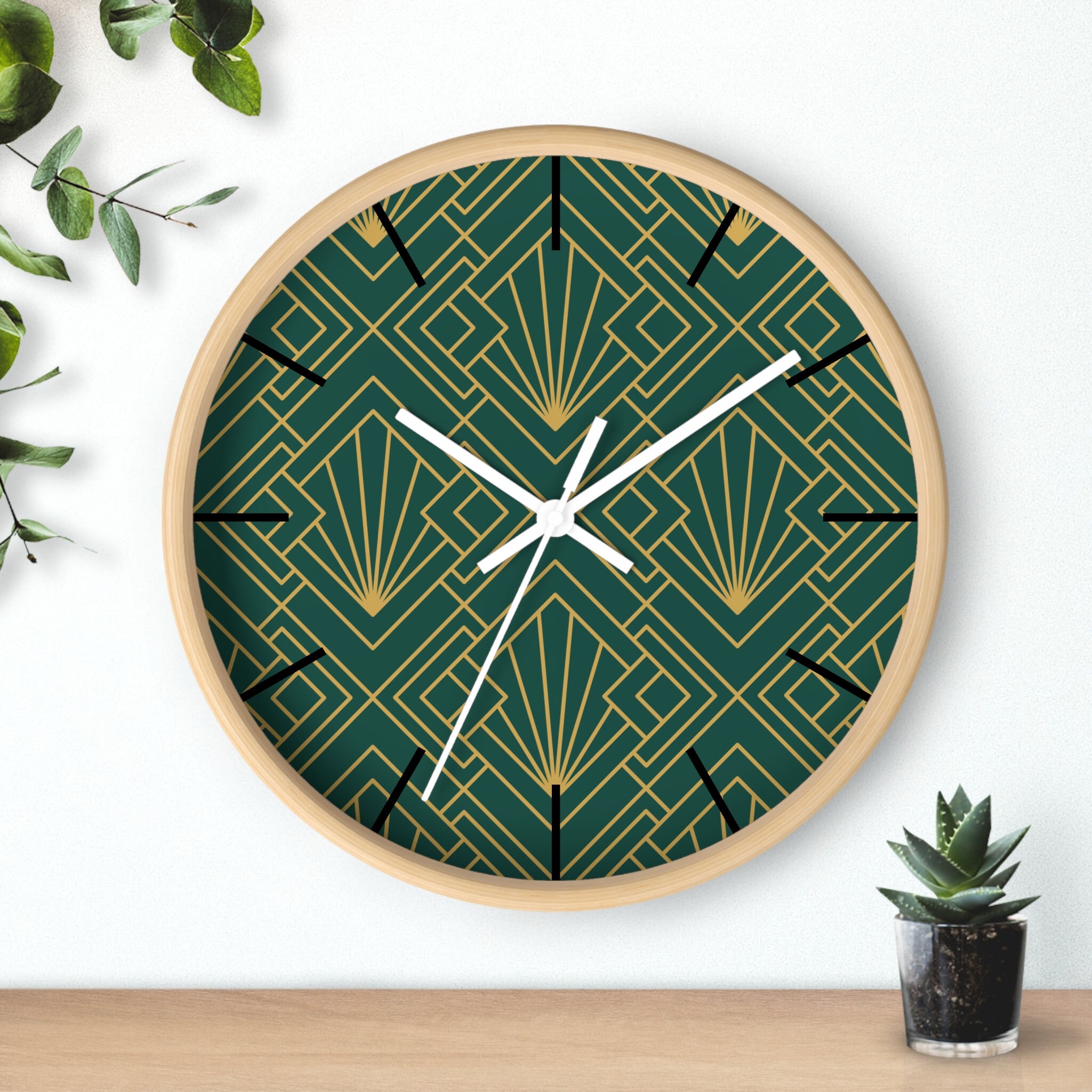 Geometrical Green Art Deco Wall Clock for Home Decor - Etsy