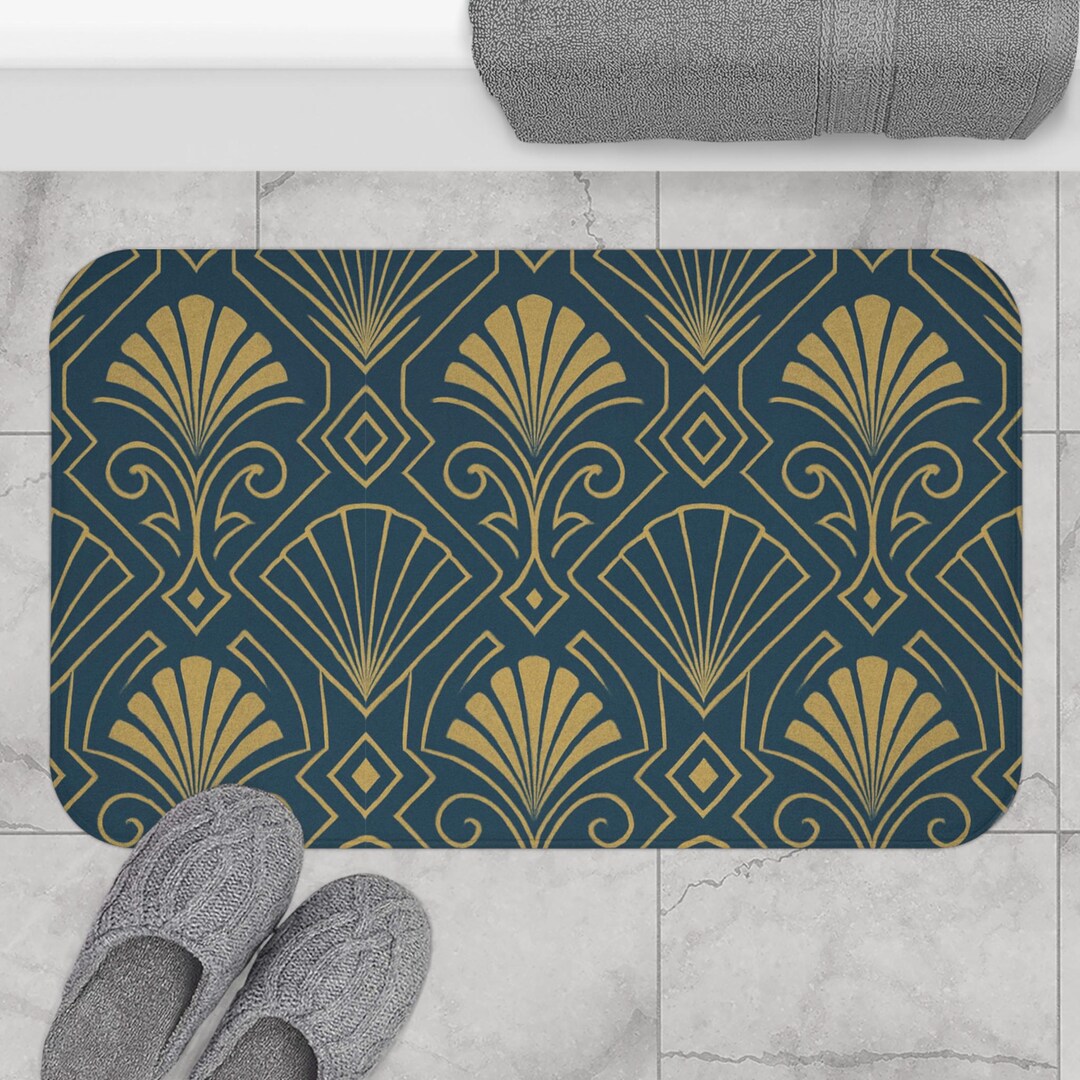 Art Deco Bath Mat, Blue Gold Pattern, Memory Foam Rug - Etsy Portugal