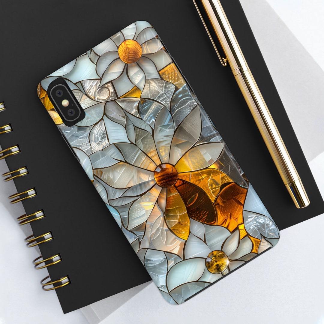 Phone Cases, Elegant White & Gold Faux Stained Glass, Luxury Aesthetic ...