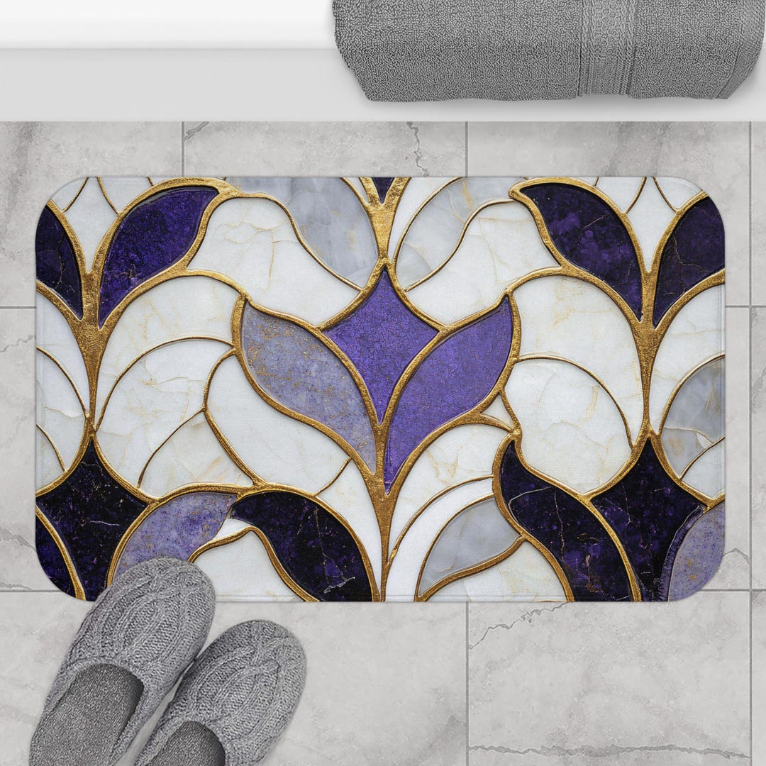 Art Deco Bath Mat - Elegant Purple Amethyst & White Marble Design - Etsy