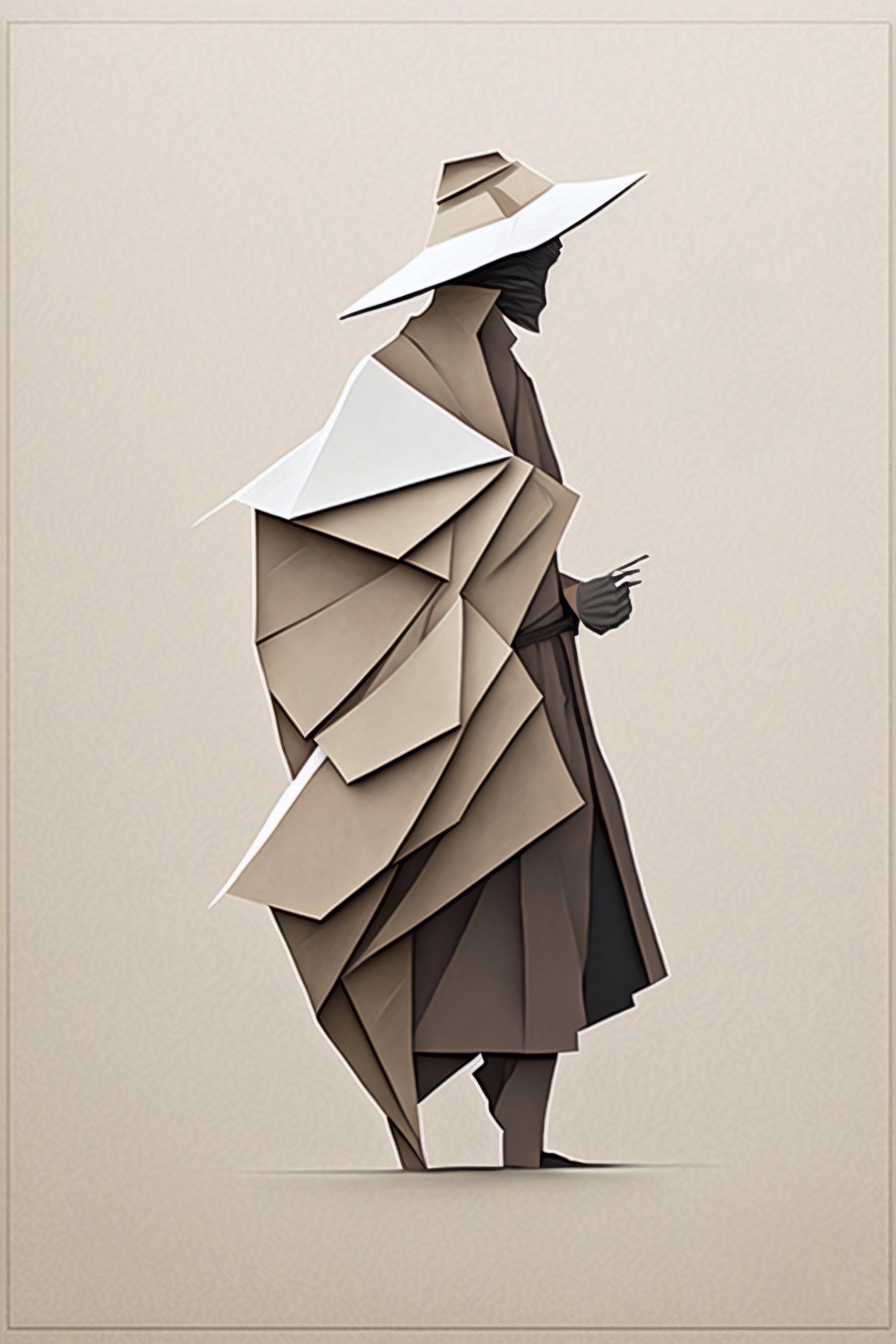 Abstract Japandi Man Digital Print Man Cave Decor Simple Beige Print ...