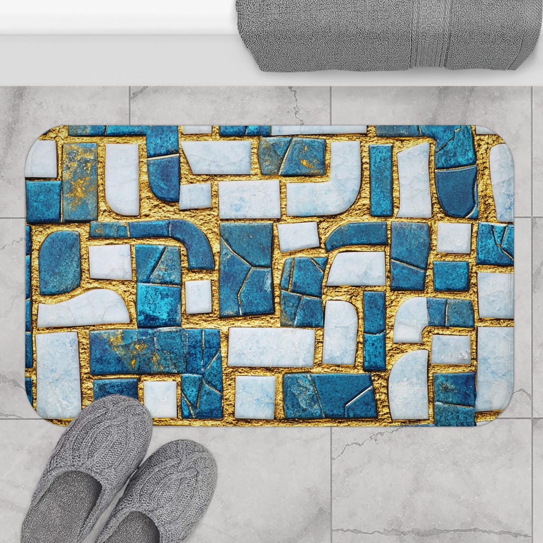 Art Deco Bath Mat - Egyptian Turquoise Mosaic Art: Glamorous Gold ...