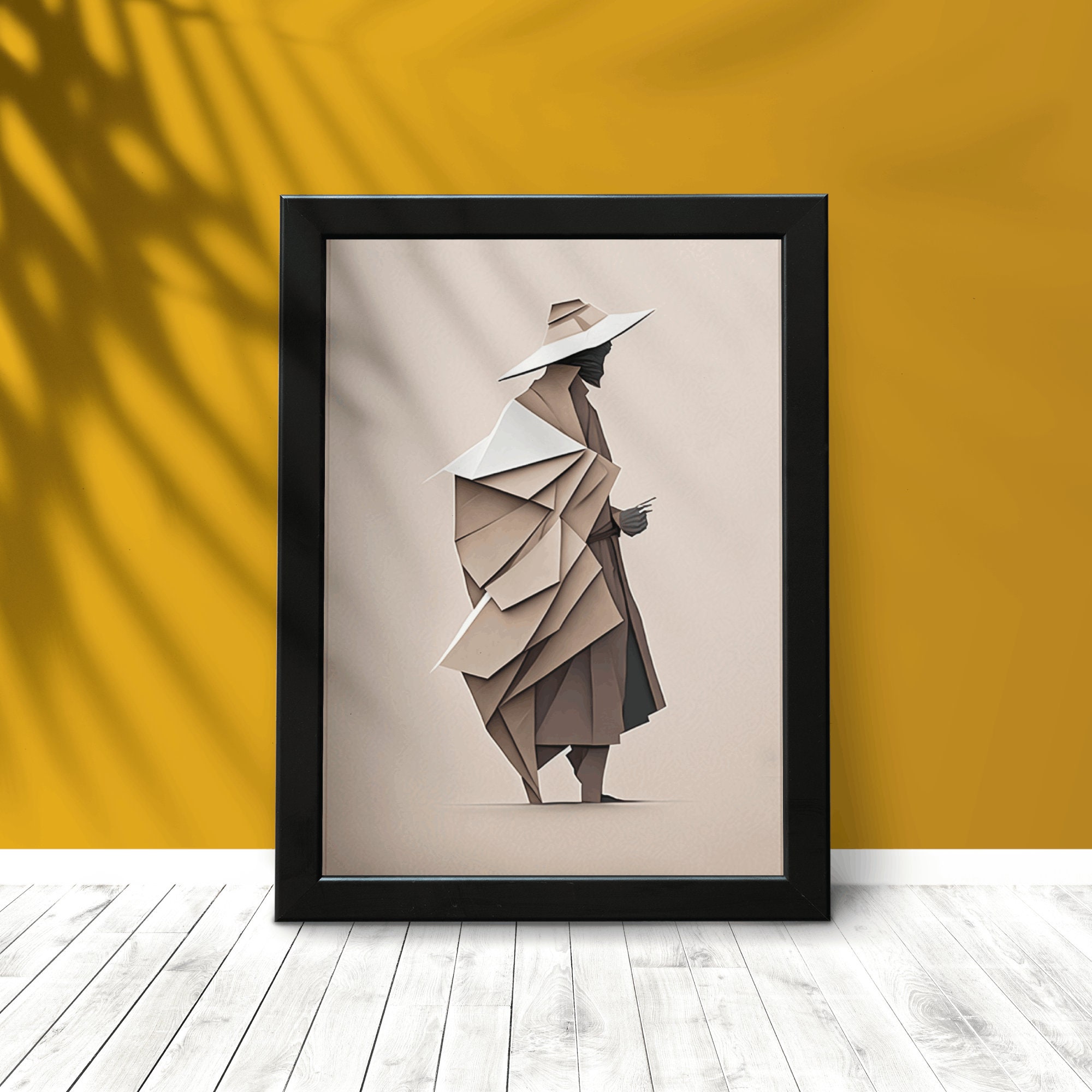 Abstract Japandi Man Digital Print Man Cave Decor Simple Beige Print ...