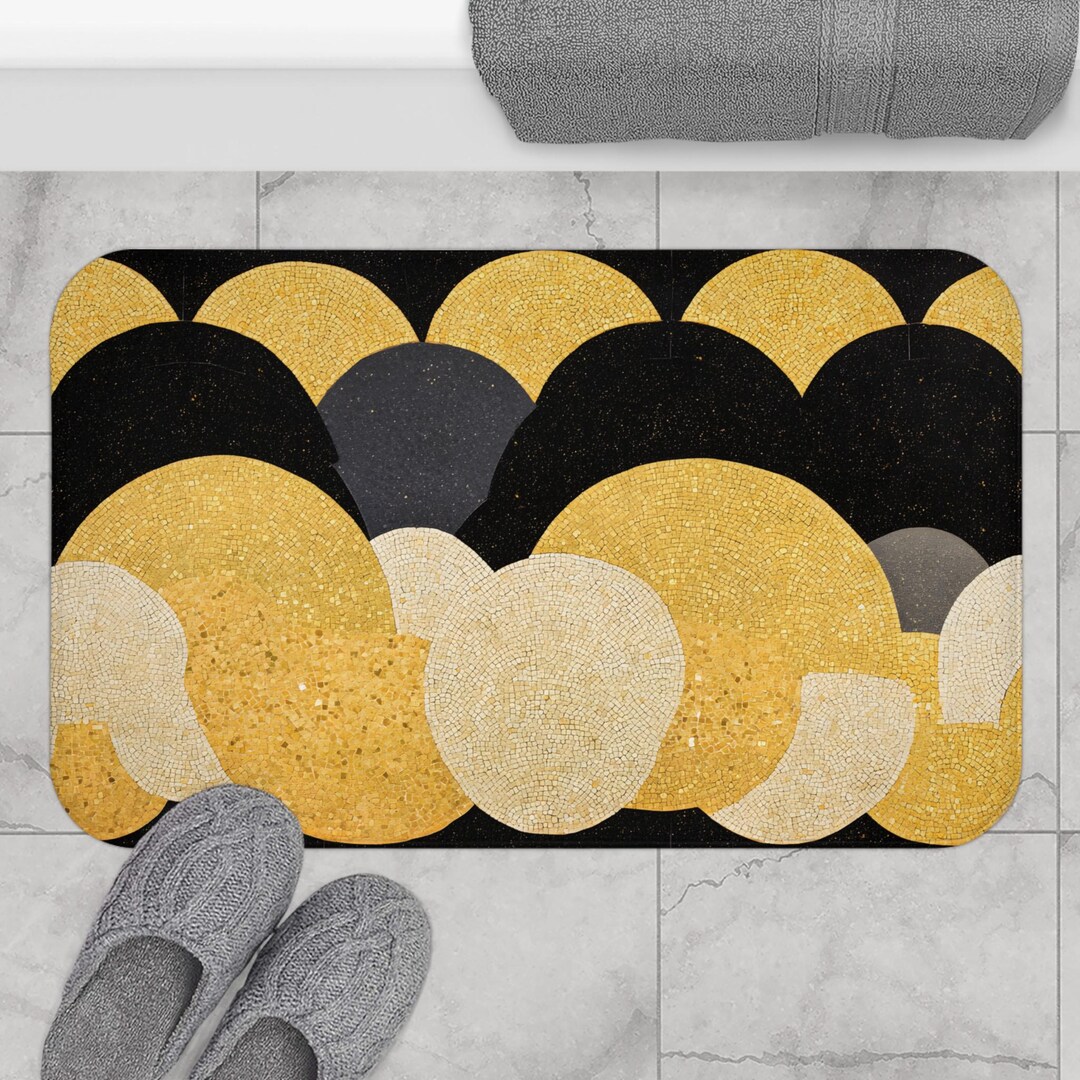 Art Deco Bath Mat: Black & Gold Memory Foam, Anti-slip Rug - Etsy