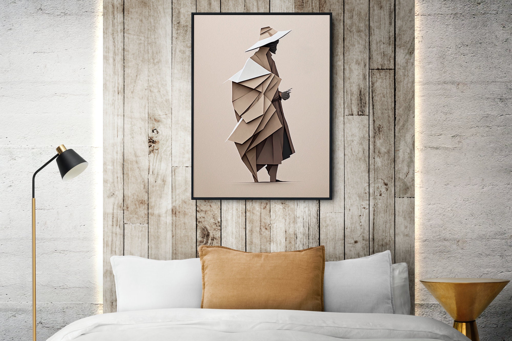 Abstract Japandi Man Digital Print Man Cave Decor Simple Beige Print ...