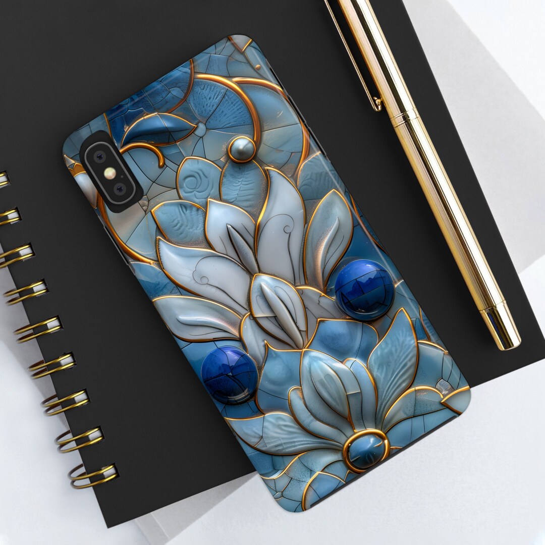 Blue Floral Stained Glass Art Deco Phone Cover, Dual-layer - Etsy