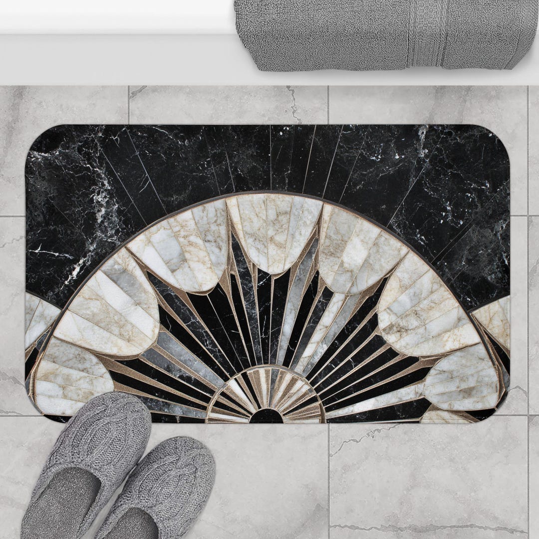Art Deco Bath Mat: Black Onyx Marble, Memory Foam Rug - Etsy