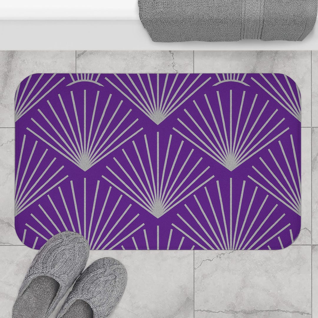 Purple Art Deco Bath Mat, Fast Dry Microfiber, Water Absorbent, Modern ...