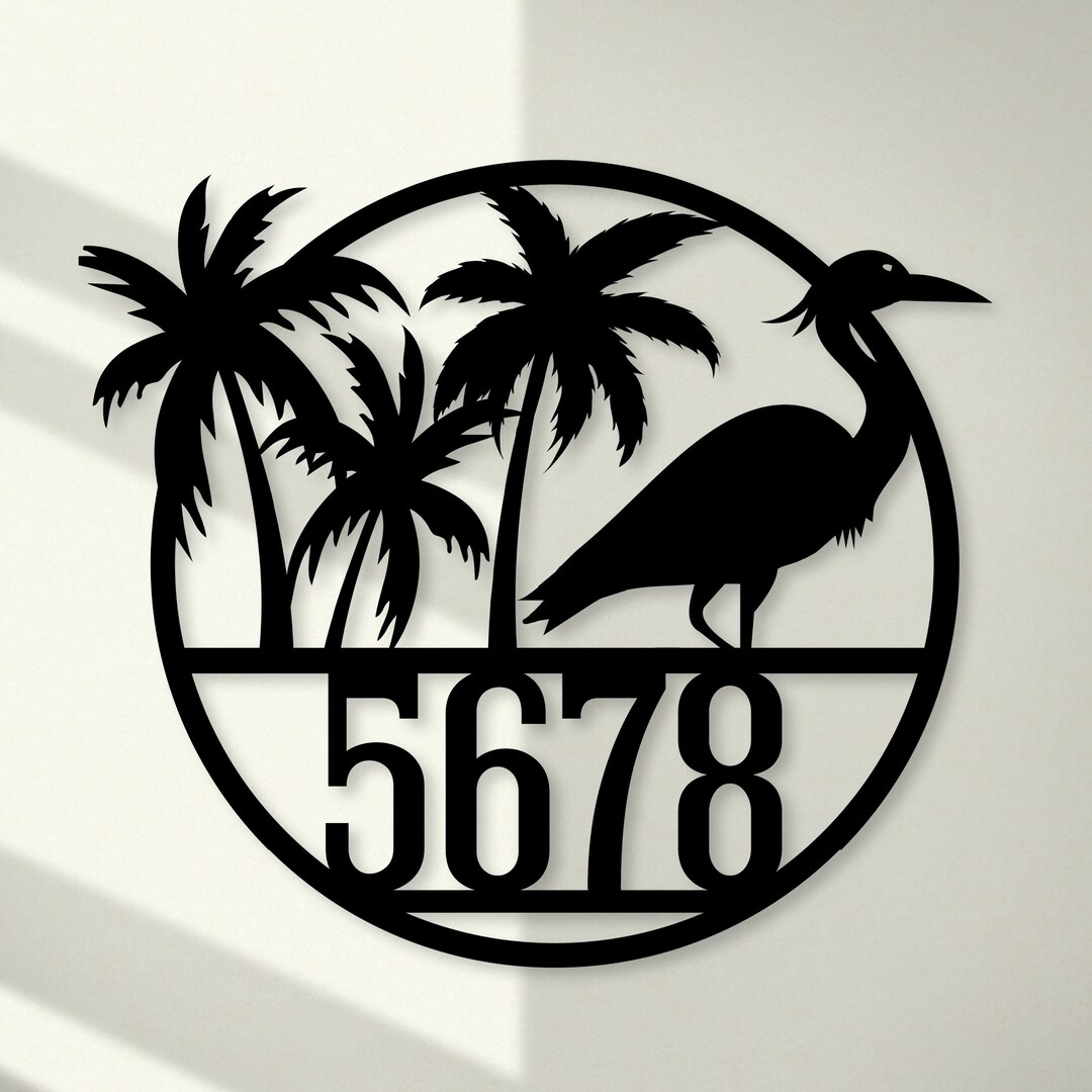 Modern House Numbers, Blue Heron Custom Street Sign, Metal House Sign ...