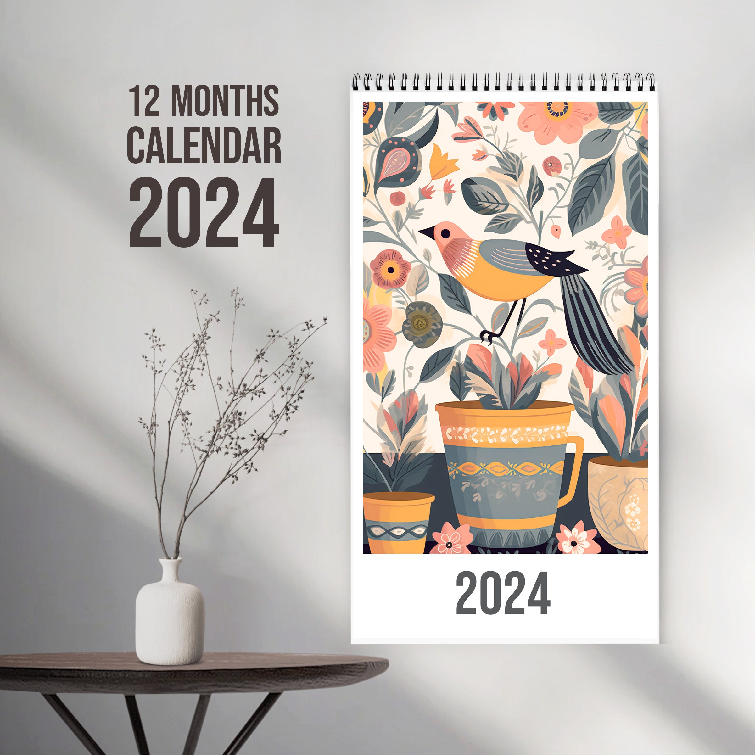 Fairy Garden Birds Wall Calender Garden Decor Monthly Poster 2024 Wall ...