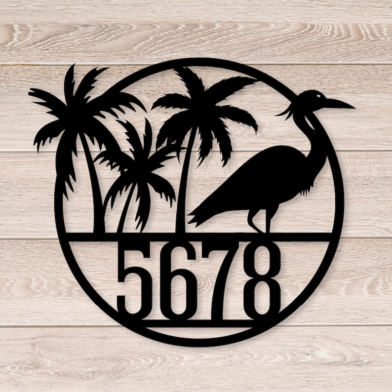 Modern House Numbers, Blue Heron Custom Street Sign, Metal House Sign ...