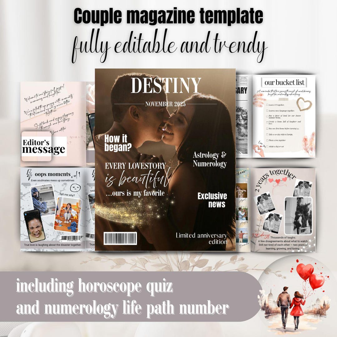 Editable Couple Magazine Template Personalised Anniversary Gift for ...