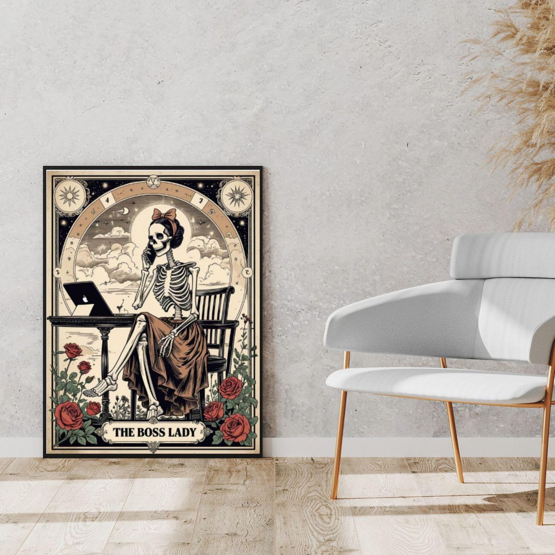 The Lady Boss Vintage Skeleton Office Wall Art Funny Gothic Business ...