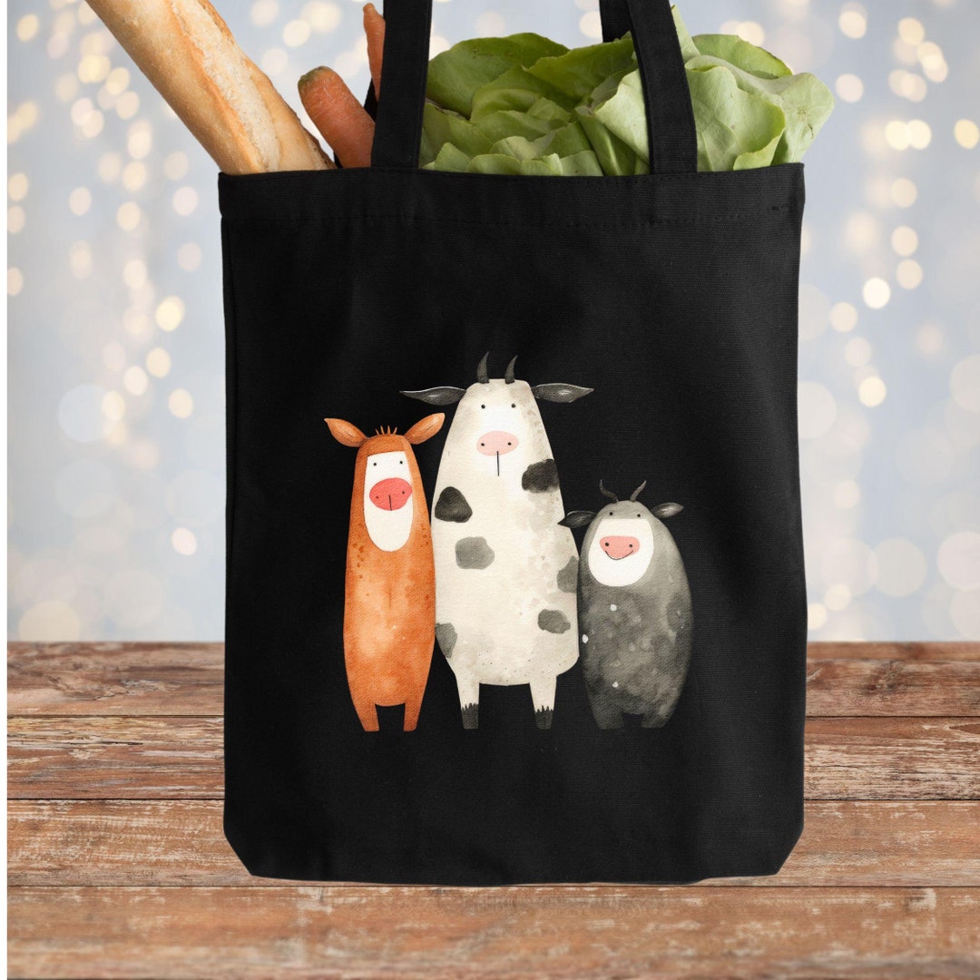 Farm Animal Shopping Bag Funny Cow Shopping Bag Cute Floral Farm Animal ...