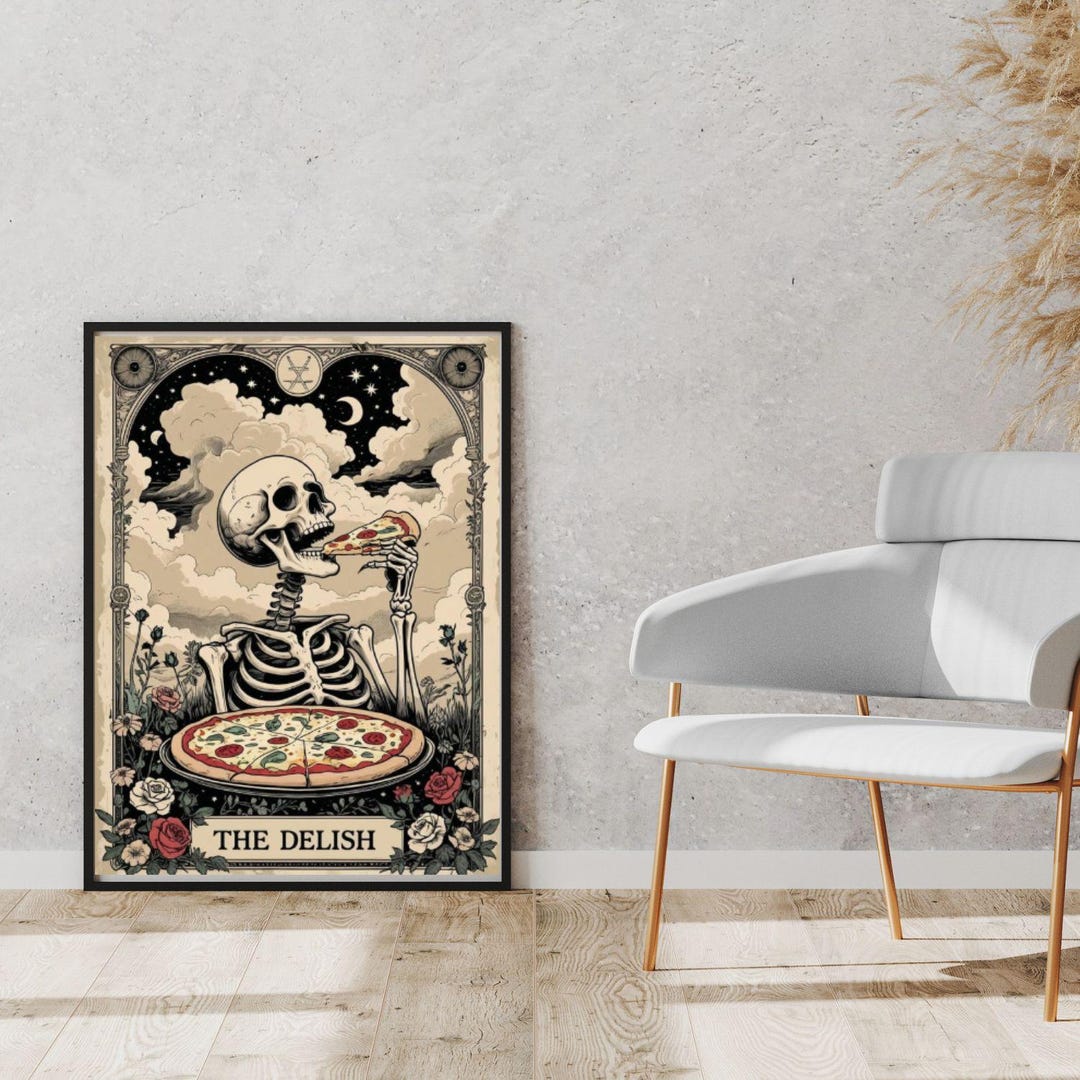 Skeleton Pizza Vintage Wall Art Print Pizzeria Wall Art Man Cave Decor ...