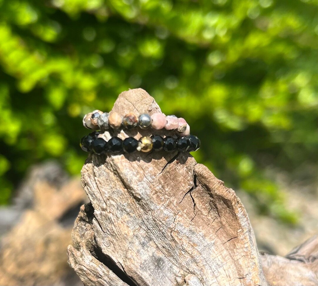 Beaded Stackable Rings Natural Stone Beaded Ring Stretch Ring Gemstone ...