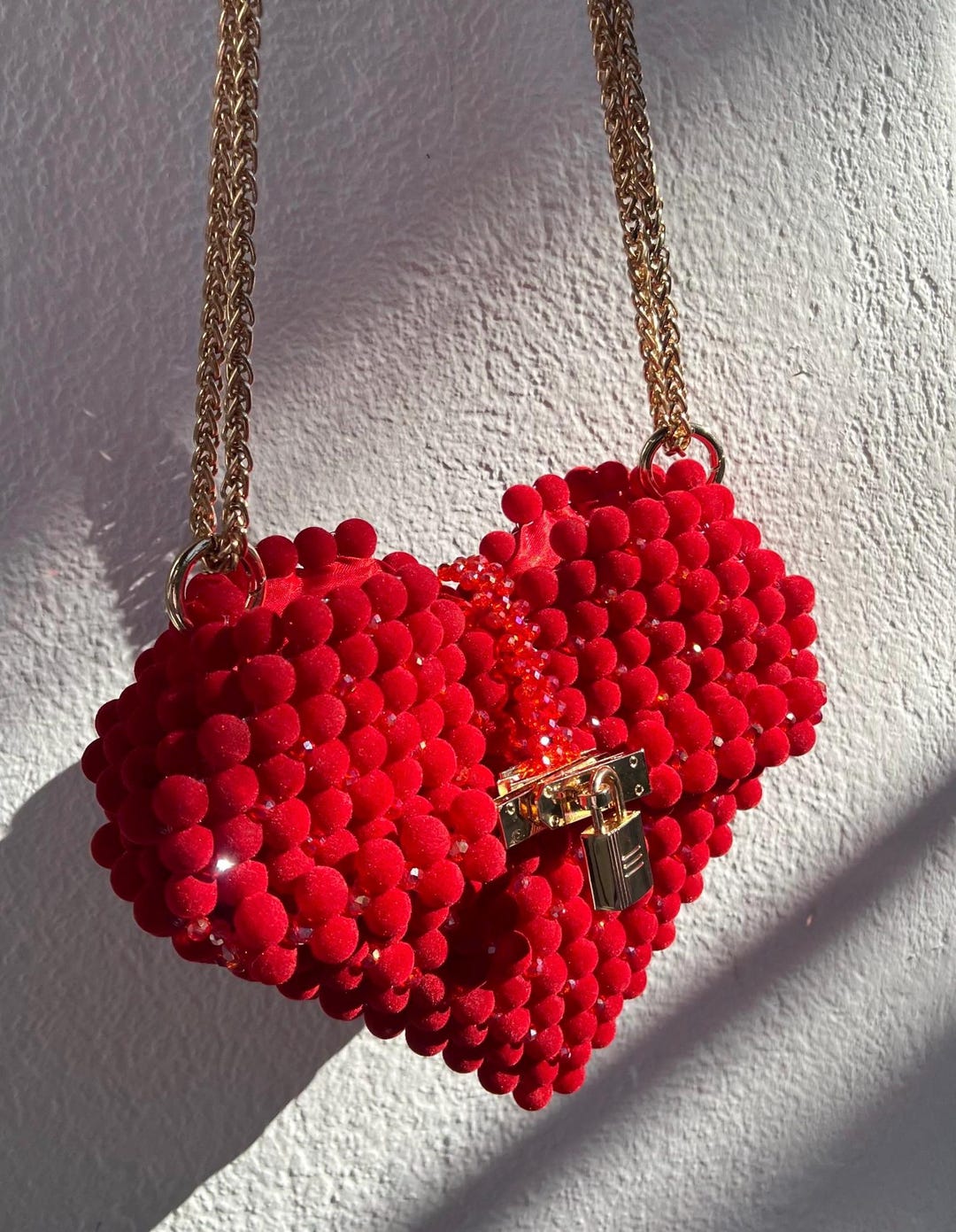 Red Velvet Beaded Heart Bag: Romantic Wedding Purse - Etsy