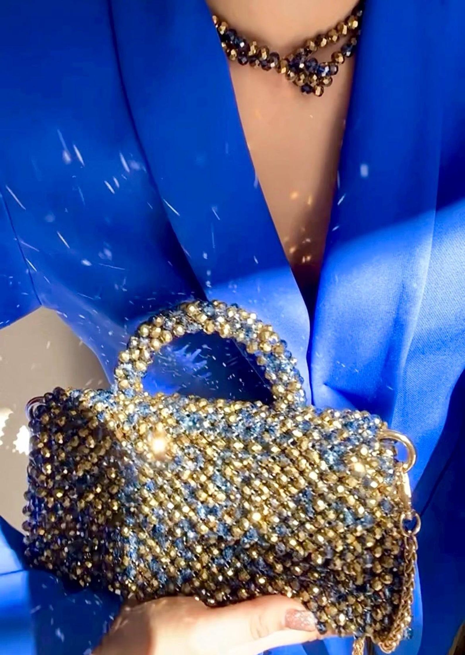 Crystal Purse With Cross Body Wide Strap Gift Party Bag Golden Purse ...