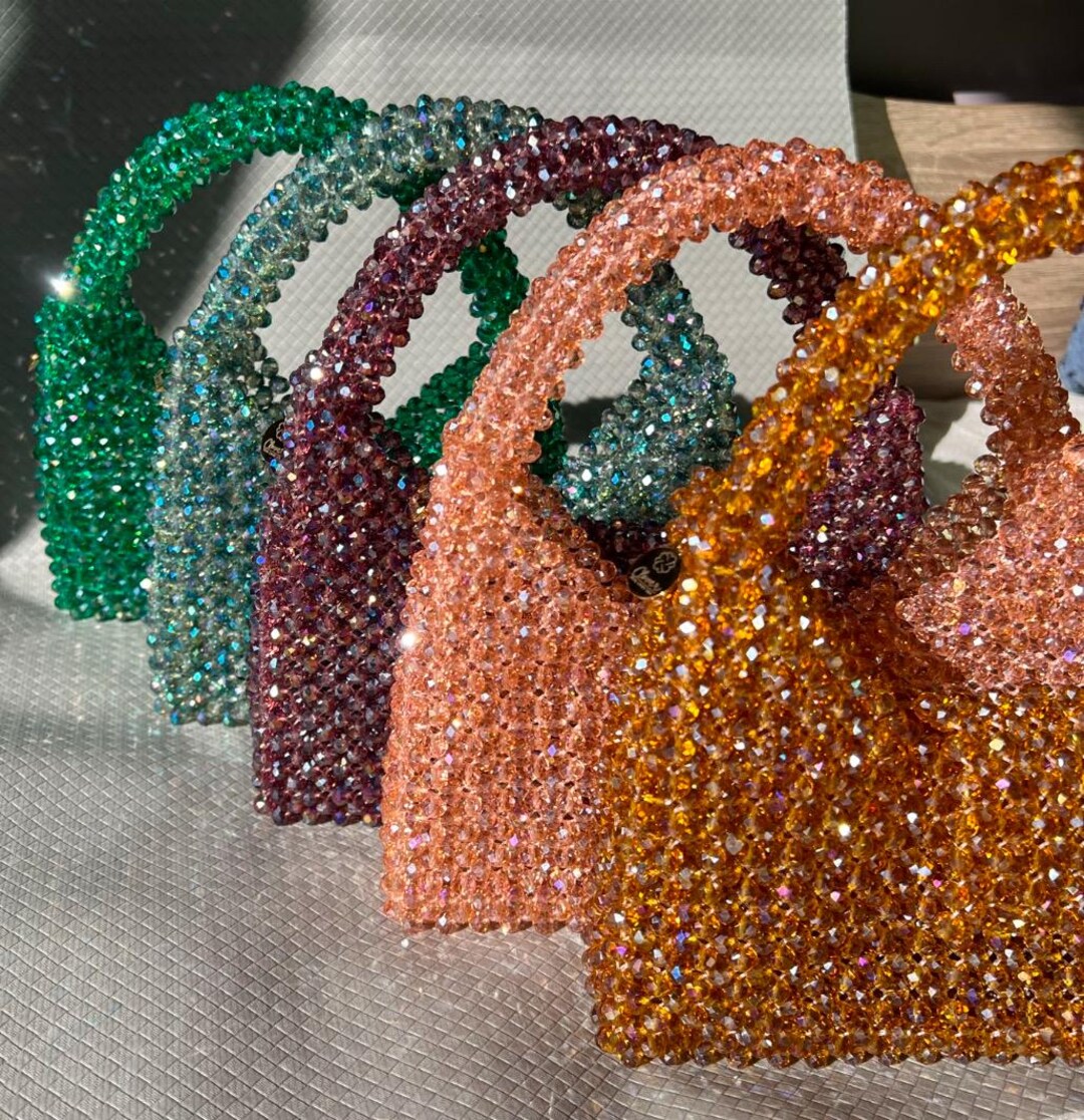 Premium Crystal Purse Pink Bag Spring Grape Colored Crystal Bead Bag ...