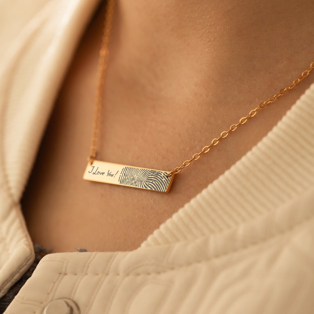 Personalized Bar Fingerprint Necklace,horizontal Signature Necklace ...
