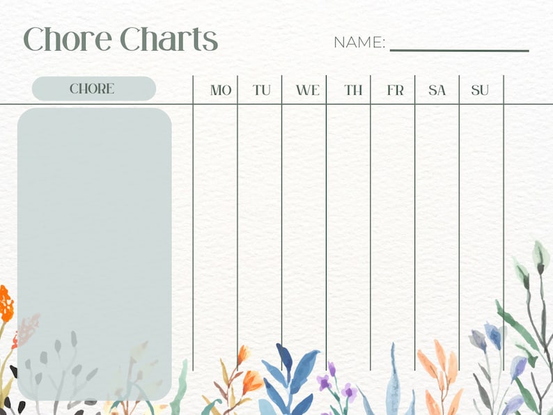 Floral Watercolor Chore Chart - Etsy