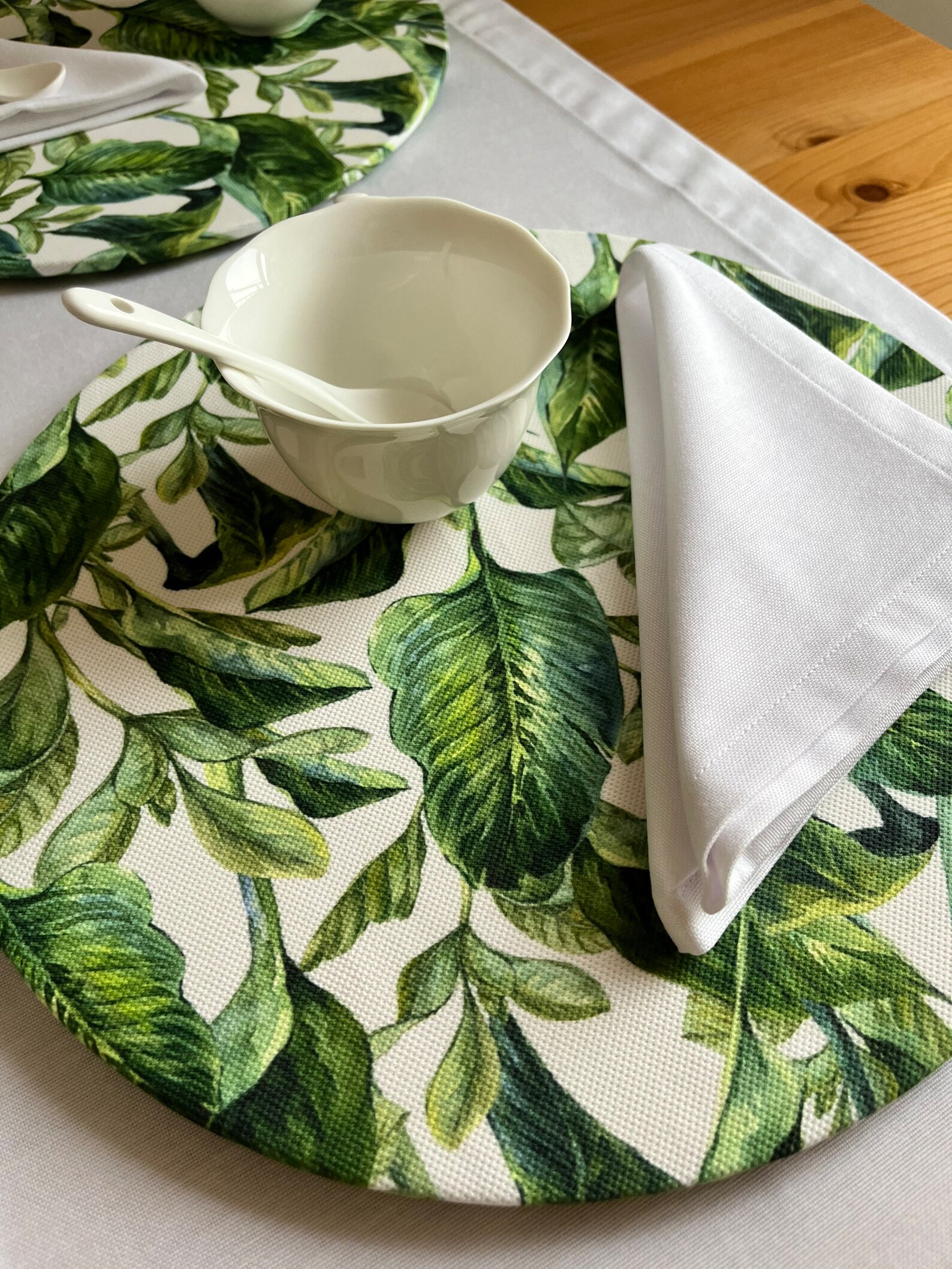 Green Leaf Placemat Sets, Farmhouse Leaf Placemats, Palm Placemats Set ...