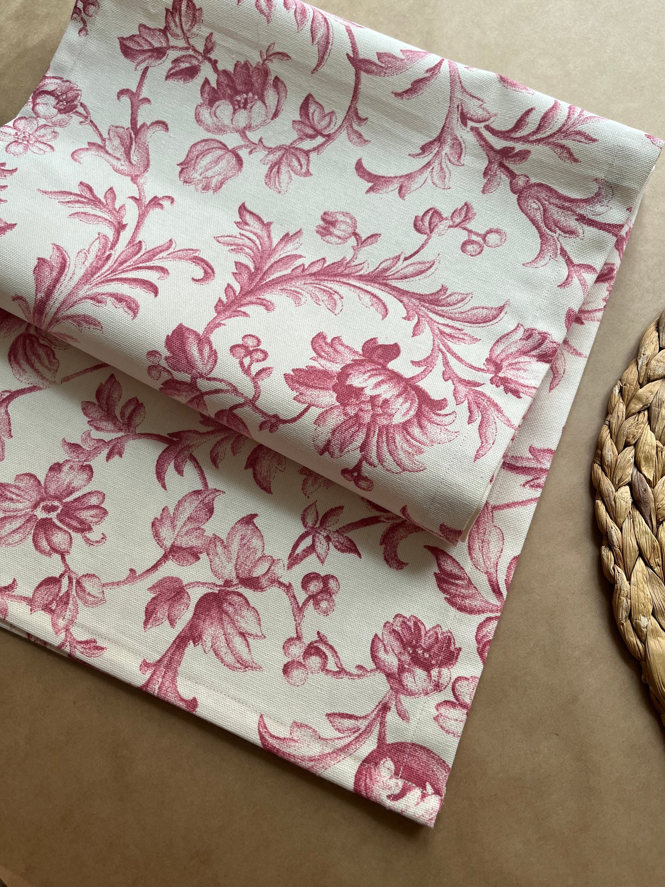 Red Antique French Table Runner, Etnihc Table Runner, Red Flower Table ...