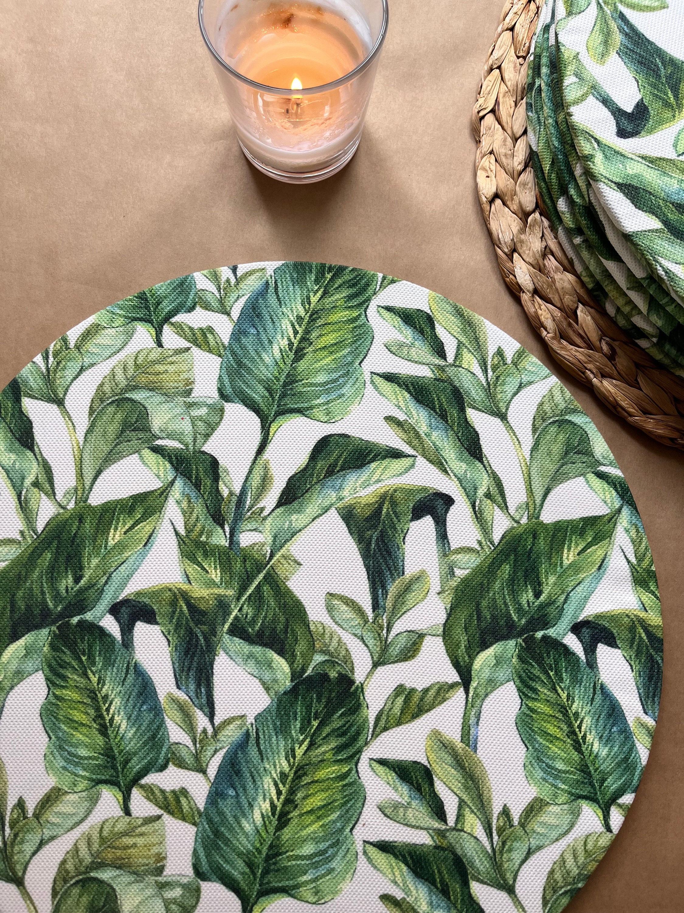 Green Leaf Placemat Sets, Farmhouse Leaf Placemats, Palm Placemats Set ...