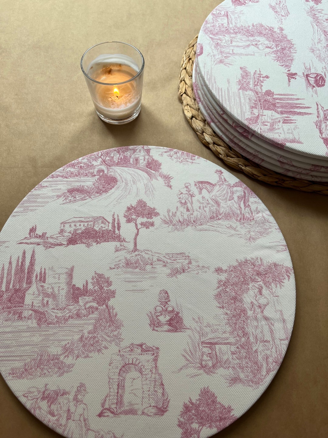 Vintage Pink Placemats, Pink Placemat Sets, Oval Placemat, Ethnic ...