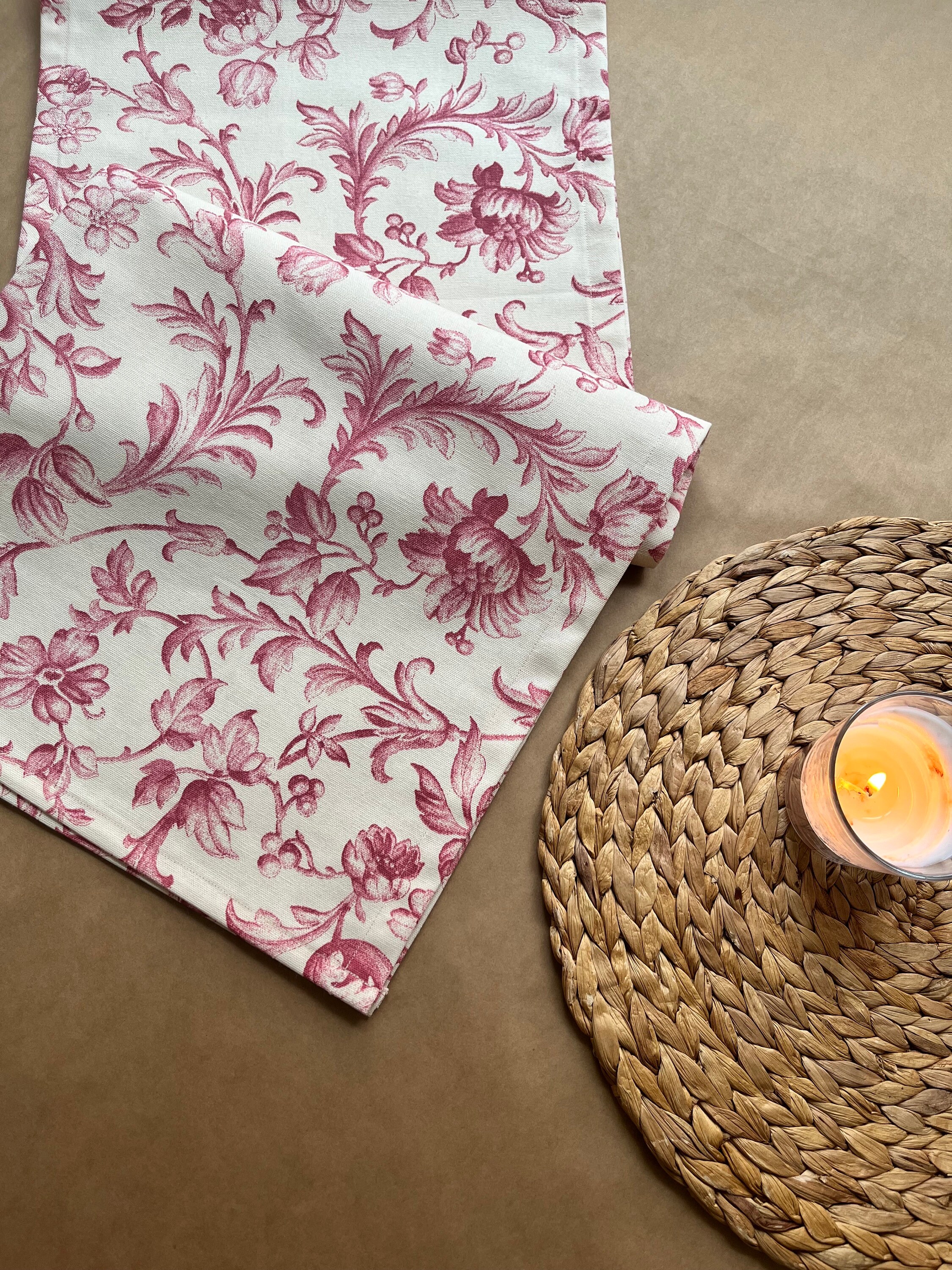 Red Antique French Table Runner, Etnihc Table Runner, Red Flower Table ...