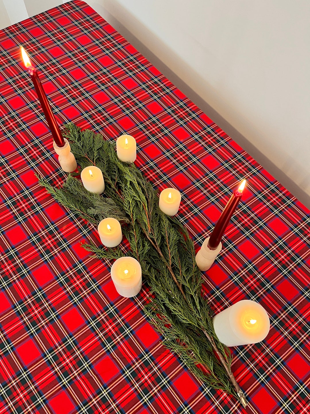 New Year Tablecloth, Red Plaid Tablecloth, Christmas Tablecloth, Red ...