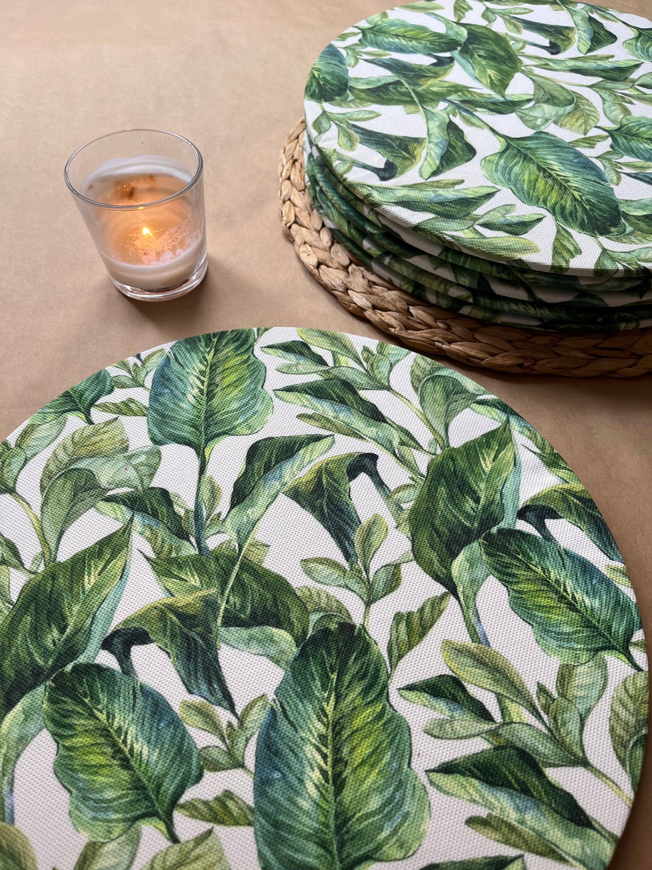 Green Leaf Placemat Sets, Farmhouse Leaf Placemats, Palm Placemats Set ...